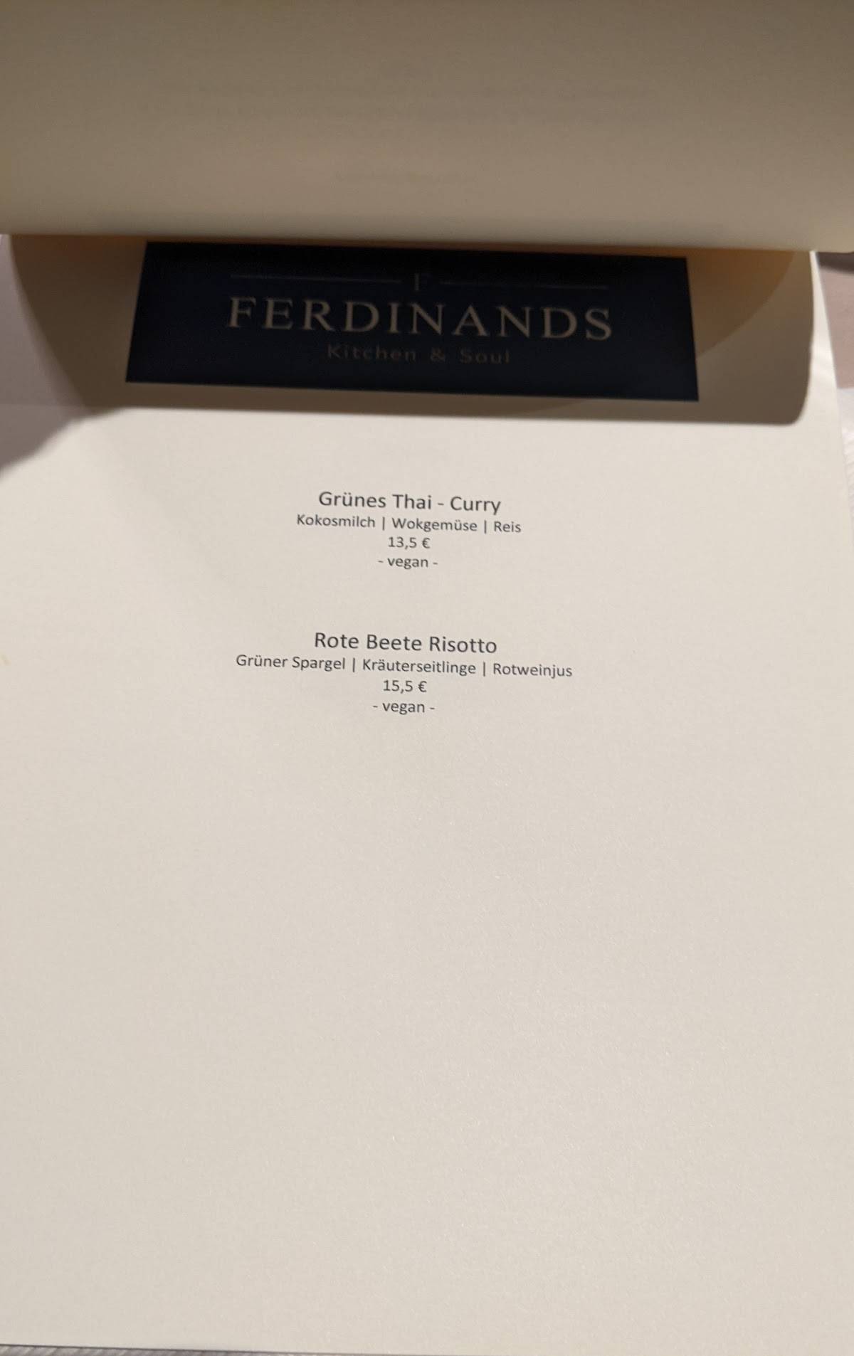 Speisekarte von Ferdinands Restaurant, Wolfsburg