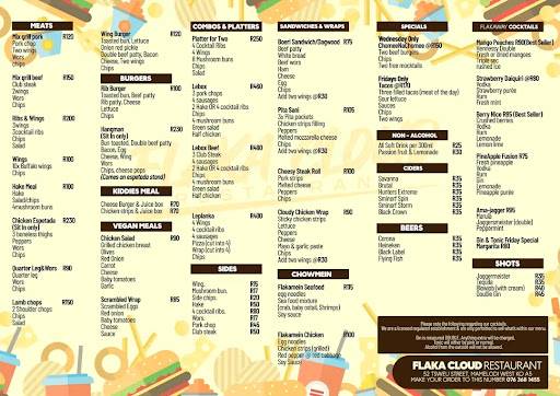 Menu at FLAKA CLOUD RESTAURANT, Pretoria