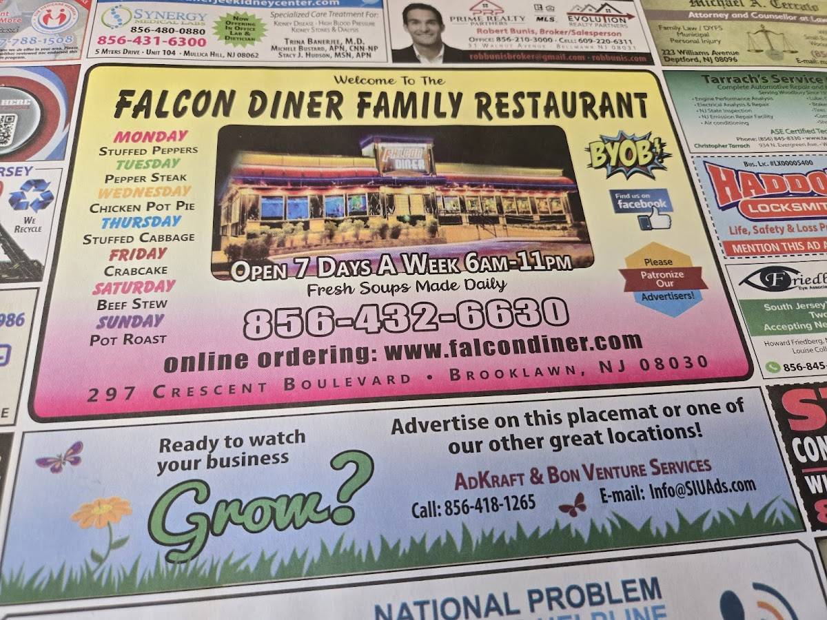 Menu at Falcon Diner restaurant, Brooklawn