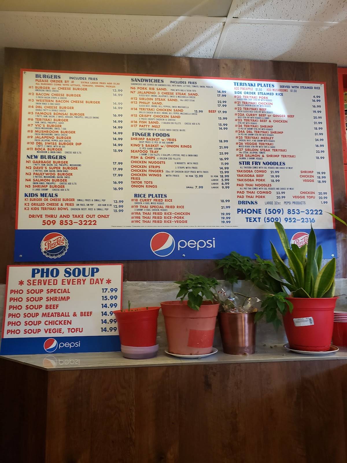 Menu at Famous Burger & Teriyaki Sandwich restaurant, Yakima