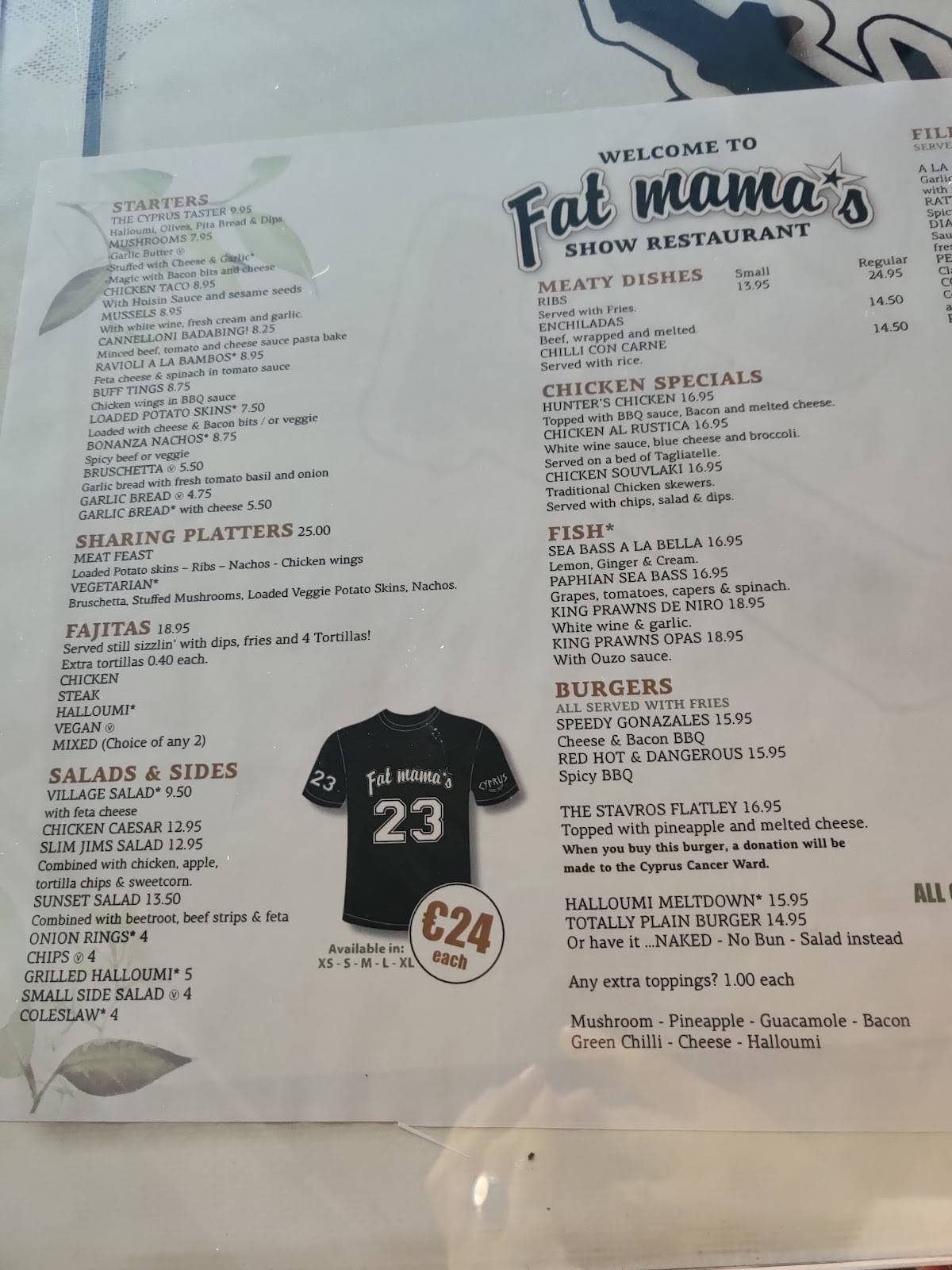 Menu at Fat Mama's, Paphos