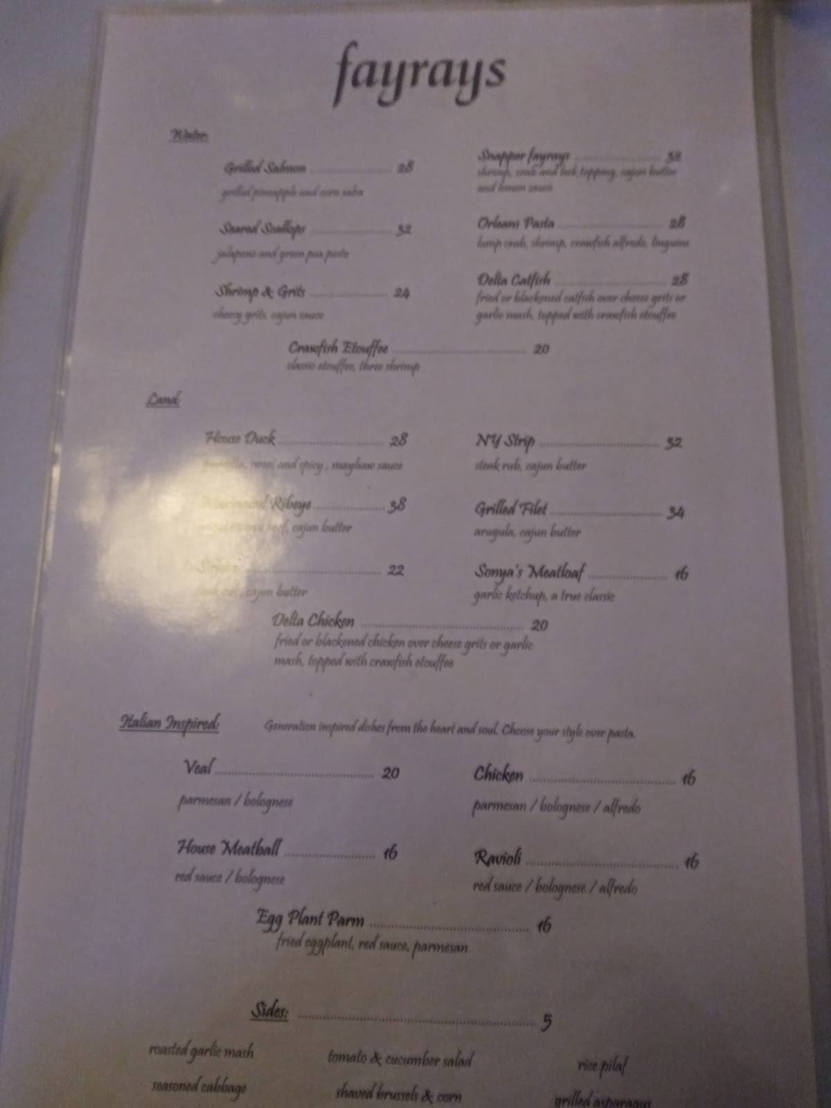 Menu at Fayrays restaurant, El Dorado