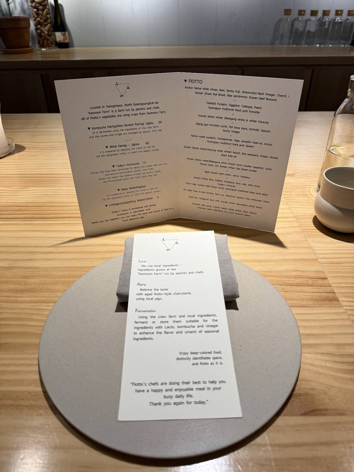 Menu at Fiotto restaurant, Busan
