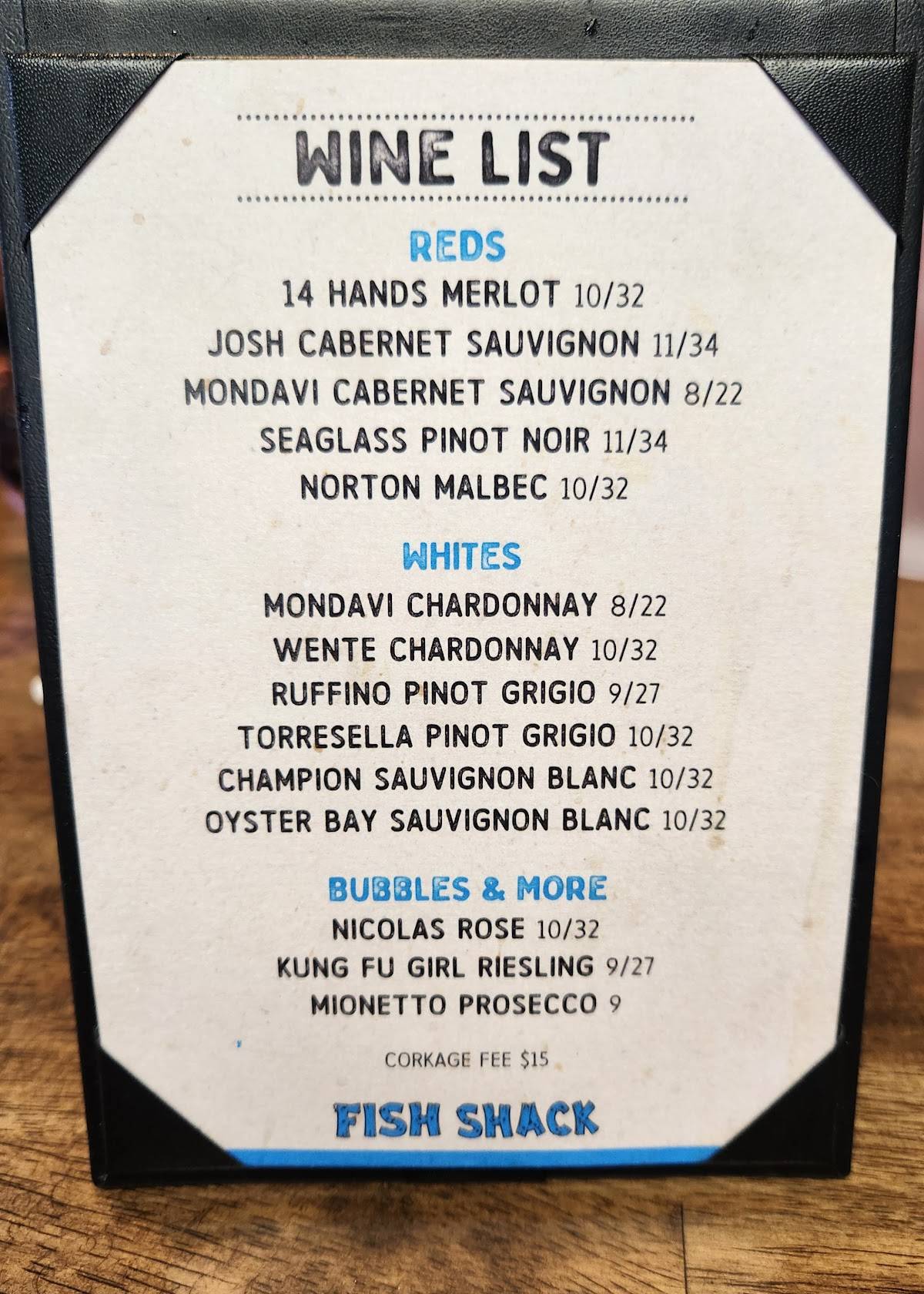 Menu at Fish Shack restaurant, Lighthouse Point, N Federal Hwy