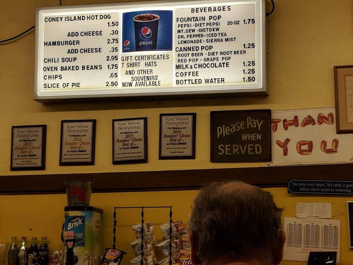 Menu at Fort Wayne's Famous Coney Island restaurant, Fort Wayne
