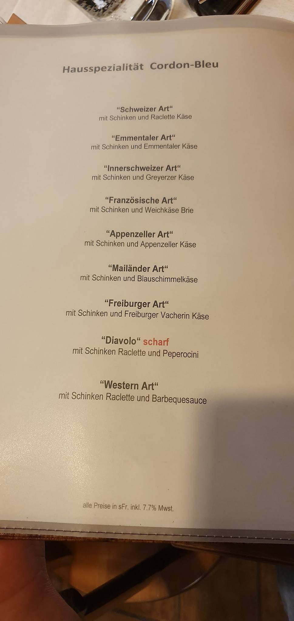 Speisekarte von Restaurant Frohsinn, Seon