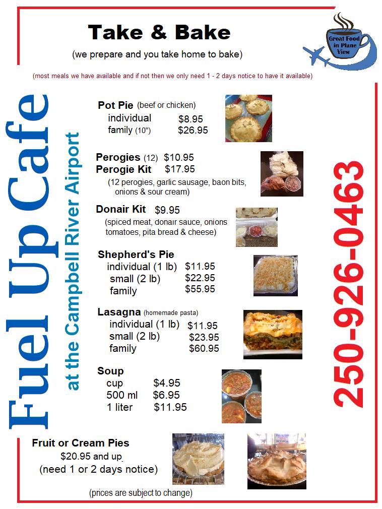 Menu at Fuel Up Cafe, Campbell River