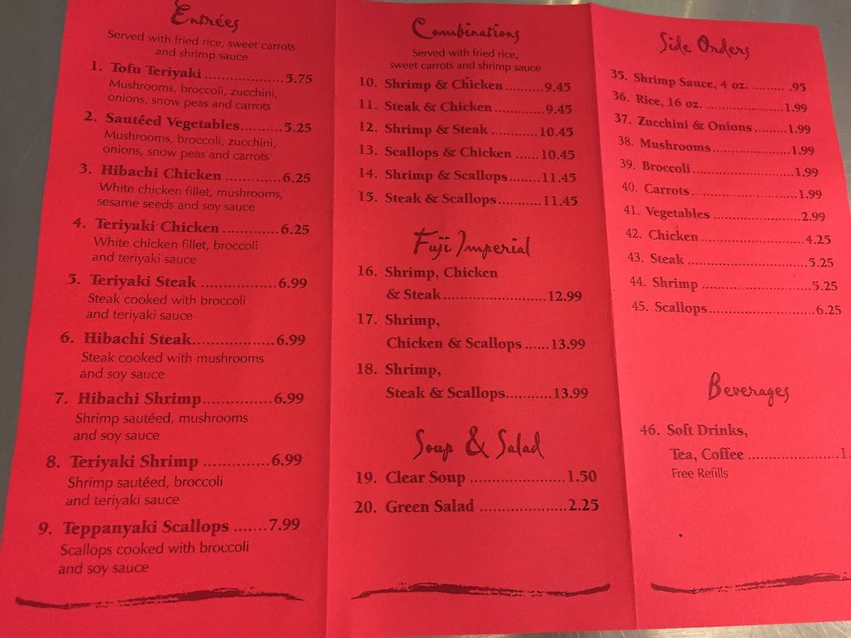 Menu at Fuji Express restaurant, Anderson