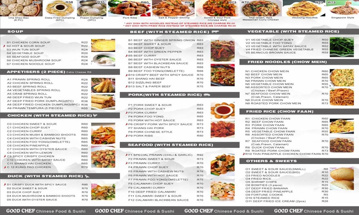 Menu at GOOD CHEF Chinese food and sushi bar, Roodepoort
