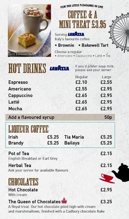 Menu at Garfunkel's restaurant, London, 267 Tottenham Ct Rd