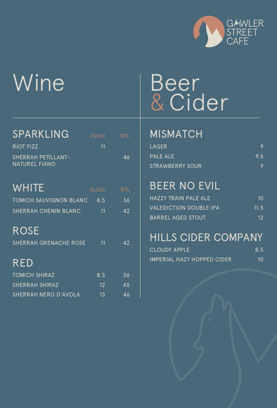 Menu at Gawler Street Cafe, Mount Barker