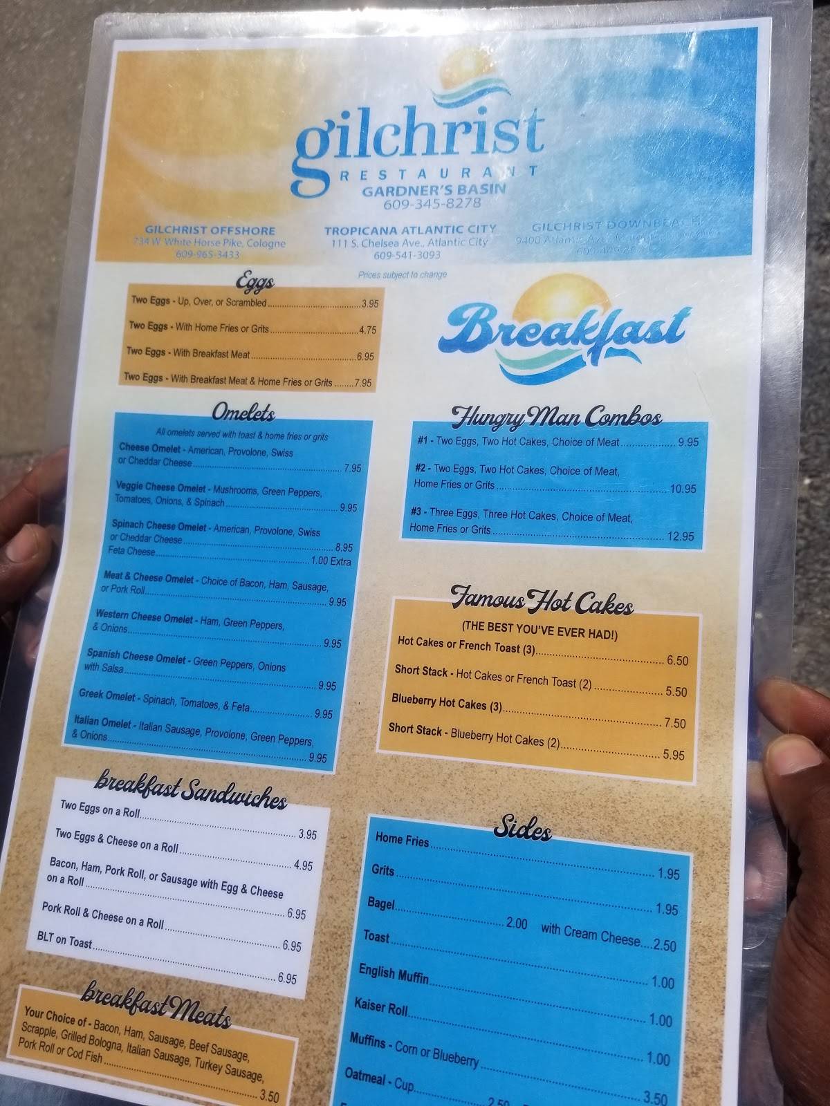 Menu at Gilchrist Restaurant, Atlantic City