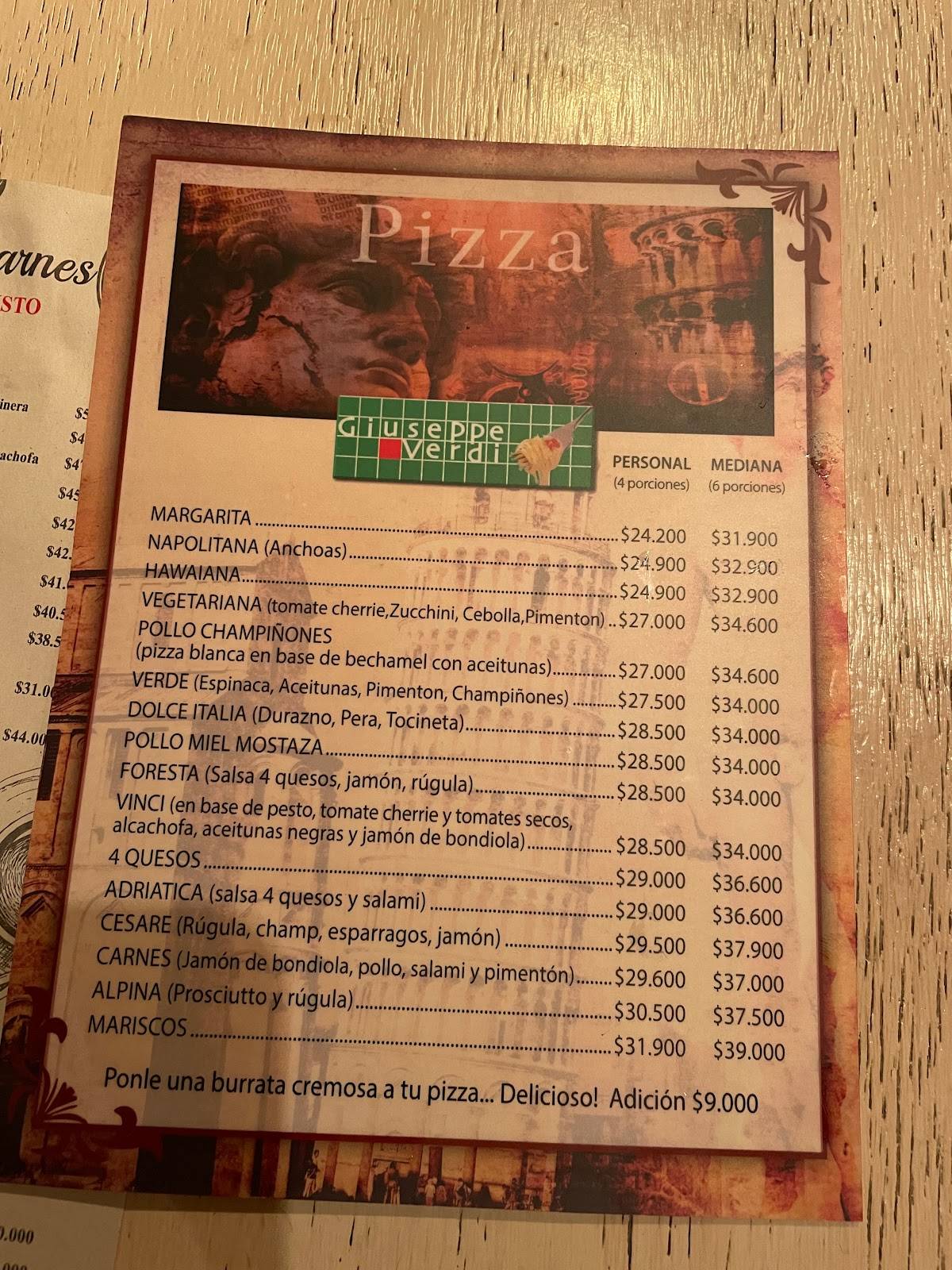 Carta del restaurante Giuseppe Verdi, Bogotá, Cl. 58 #5-35