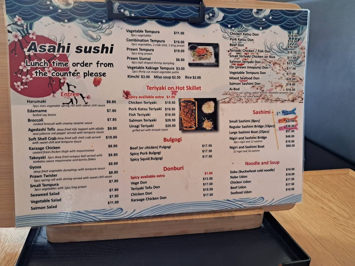 Menu at Glenfield Asahi Japanese Restaurant, Auckland, 239A Archers Rd