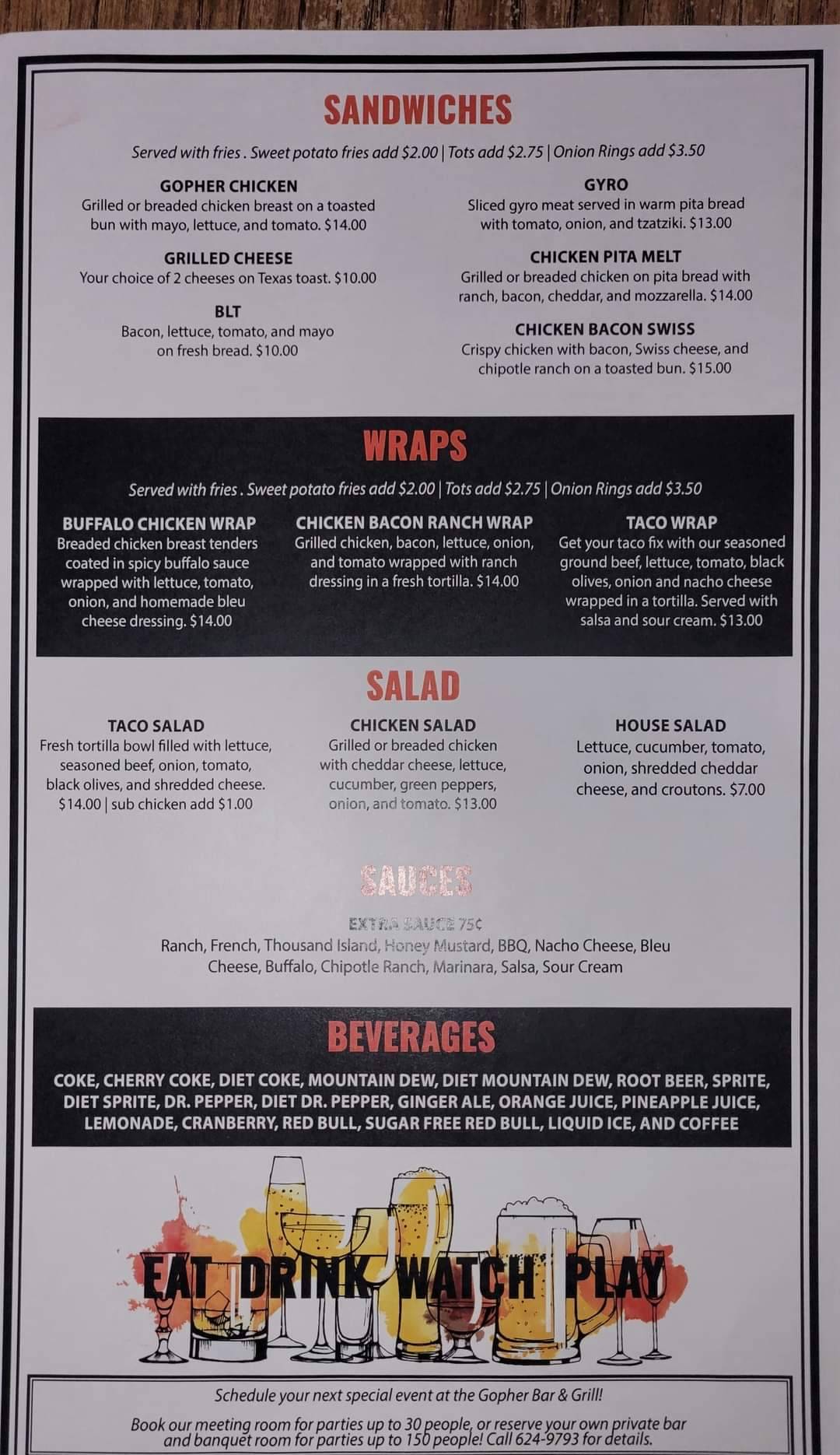 Menu at Gopher Bar & Grill, Duluth