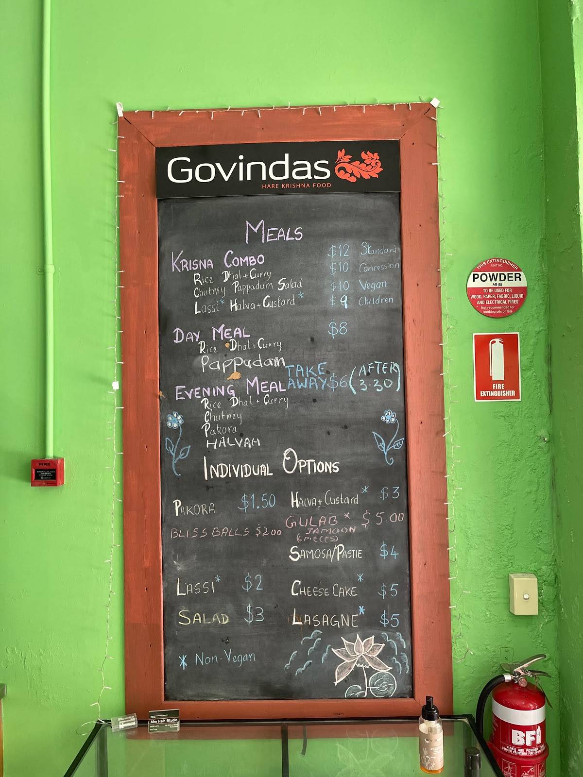 Menu at Govinda's Hare Krishna Restaurant, Northbridge