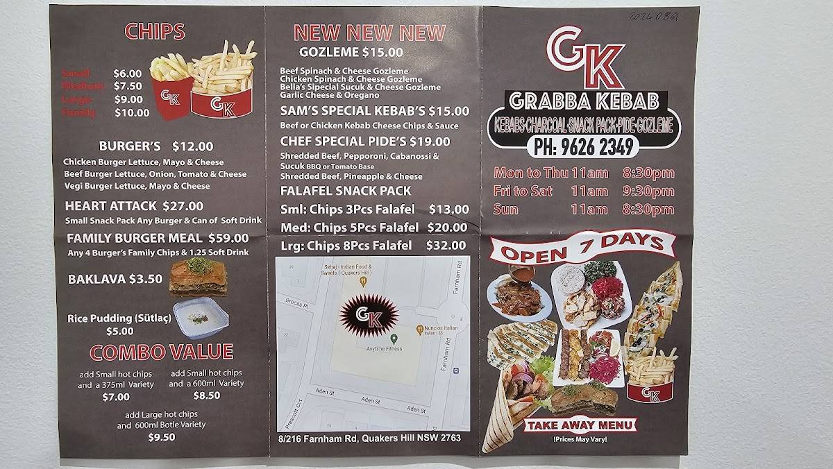 Menu at Grabba Kebab, Quakers Hill restaurant, Quakers Hill