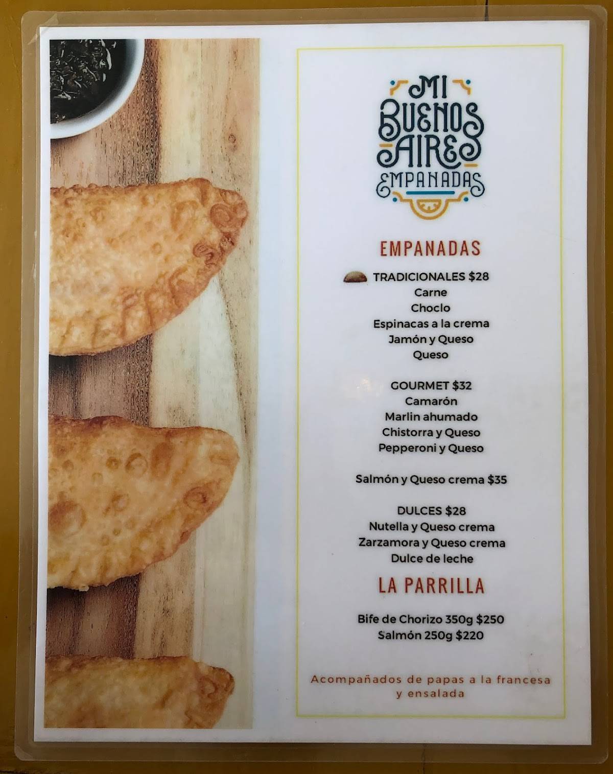 Menu at Gran Buenos Aires Empanadas Cuauhtémoc restaurant, Veracruz