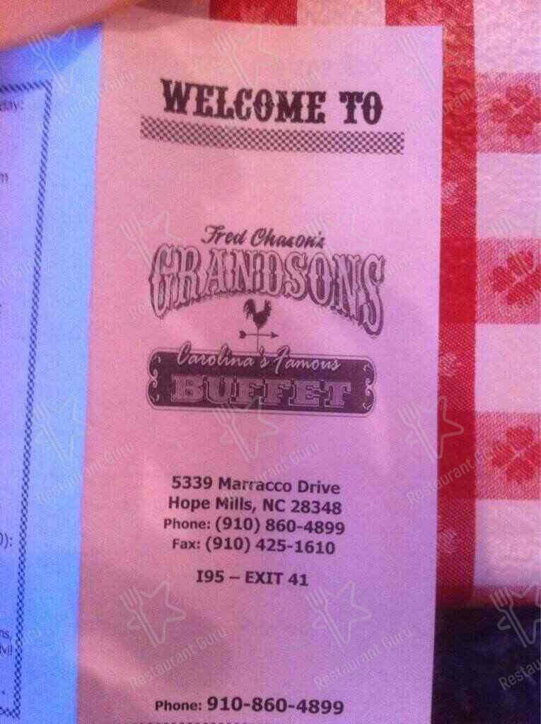 Menu at Grandsons Buffet Hope Mills restaurant, Hope Mills