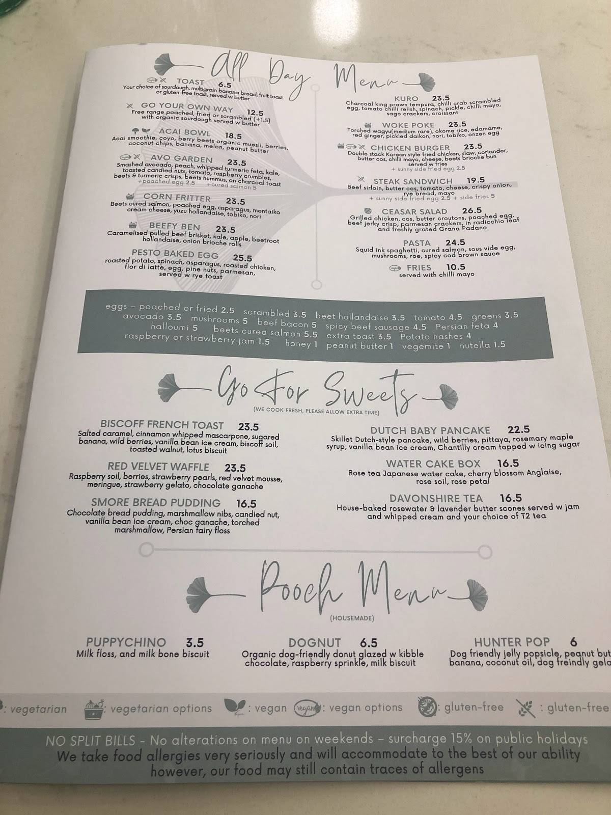 Menu at Grounds of Eden cafe, Coburg