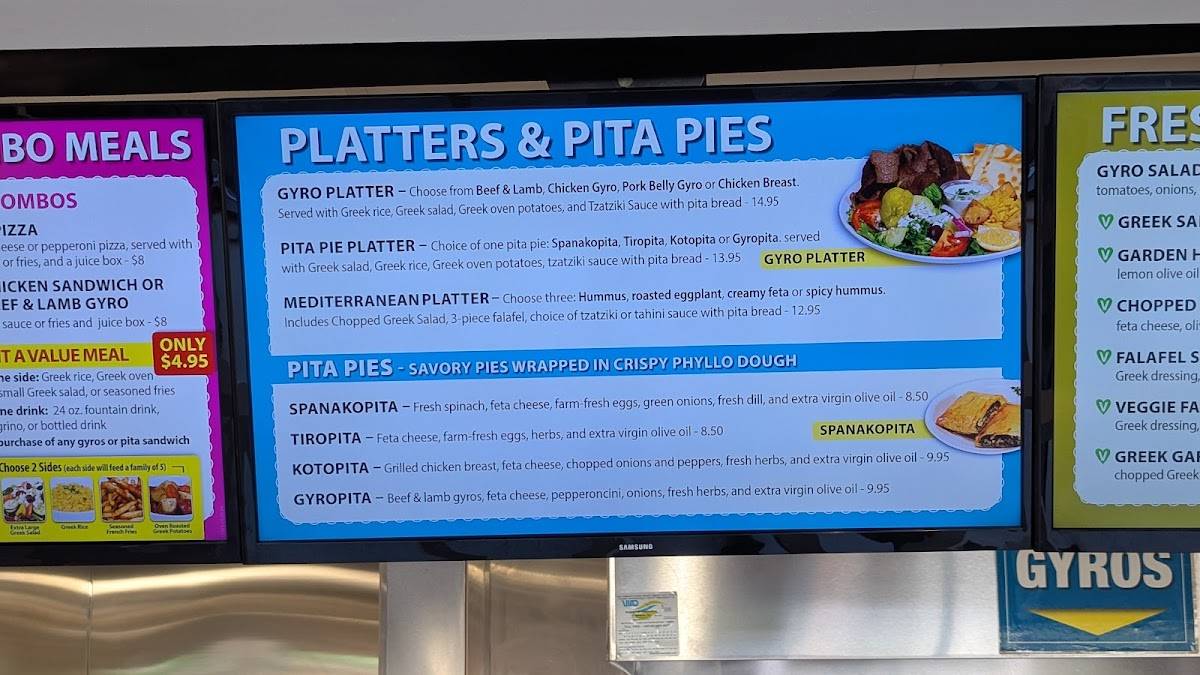 Menu at Gyropolis restaurant, Bloomington