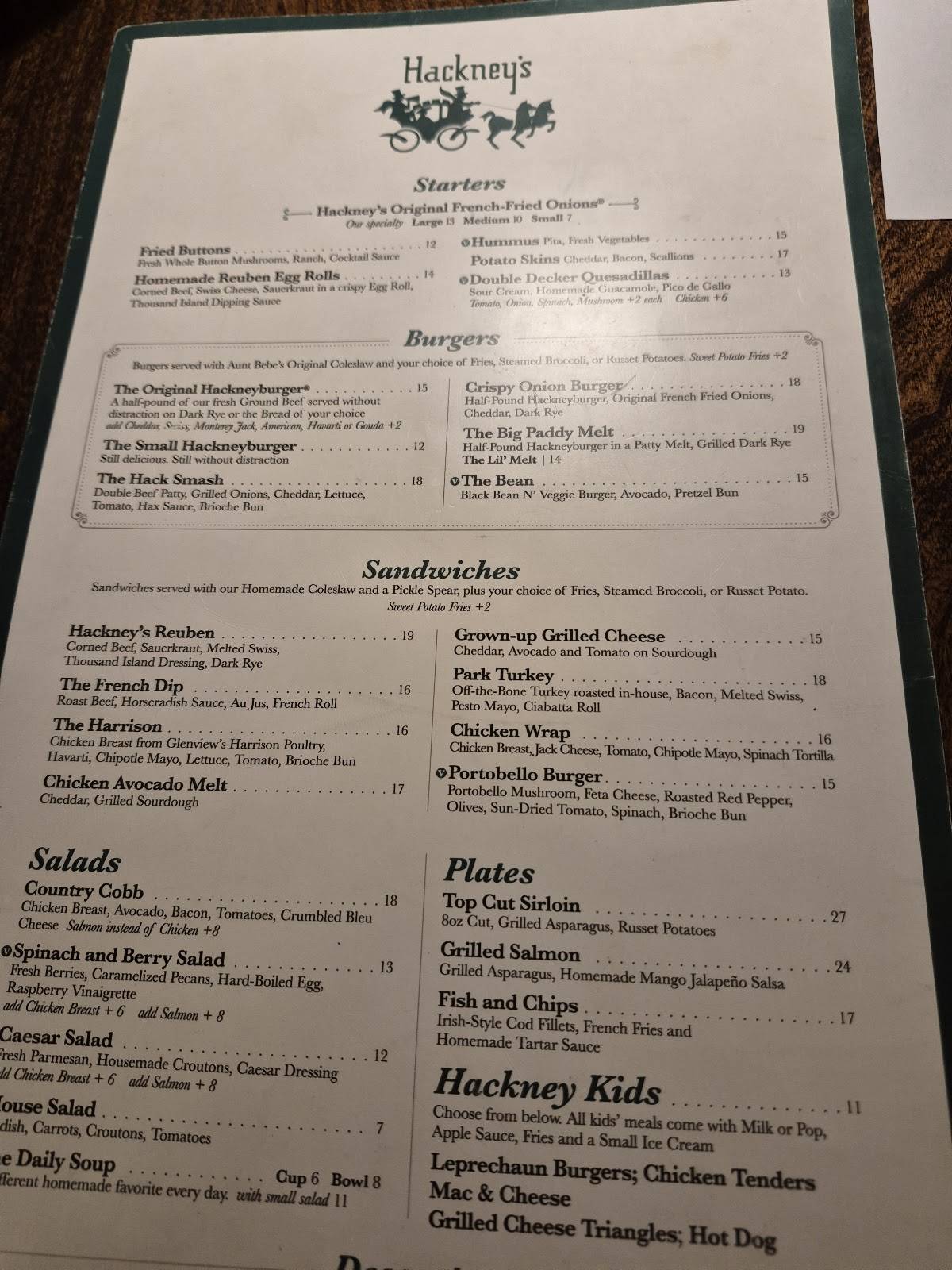 Menu at Hackney's on Lake restaurant, Glenview, E Lake Ave