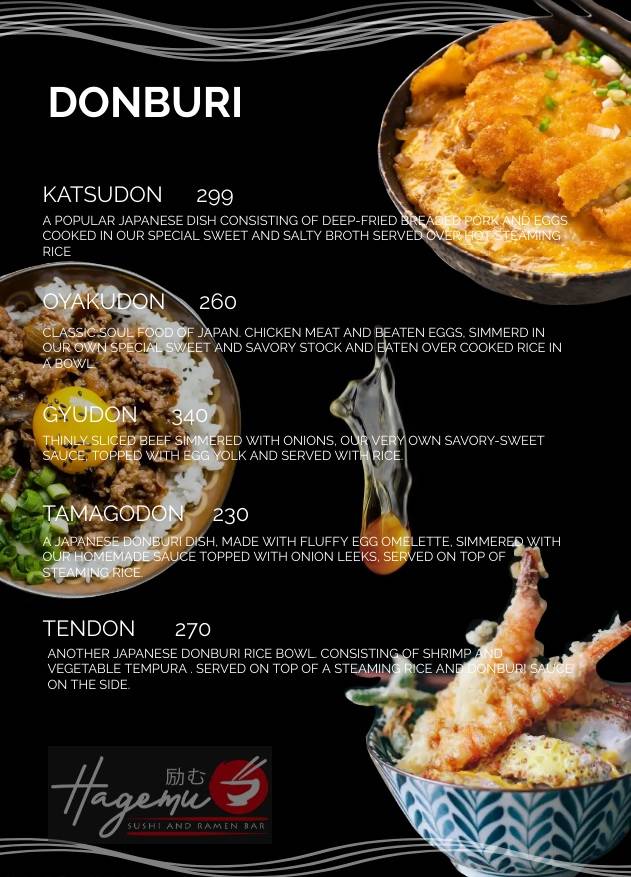 Menu at Hagemu Sushi and Ramen Bar, Urdaneta City