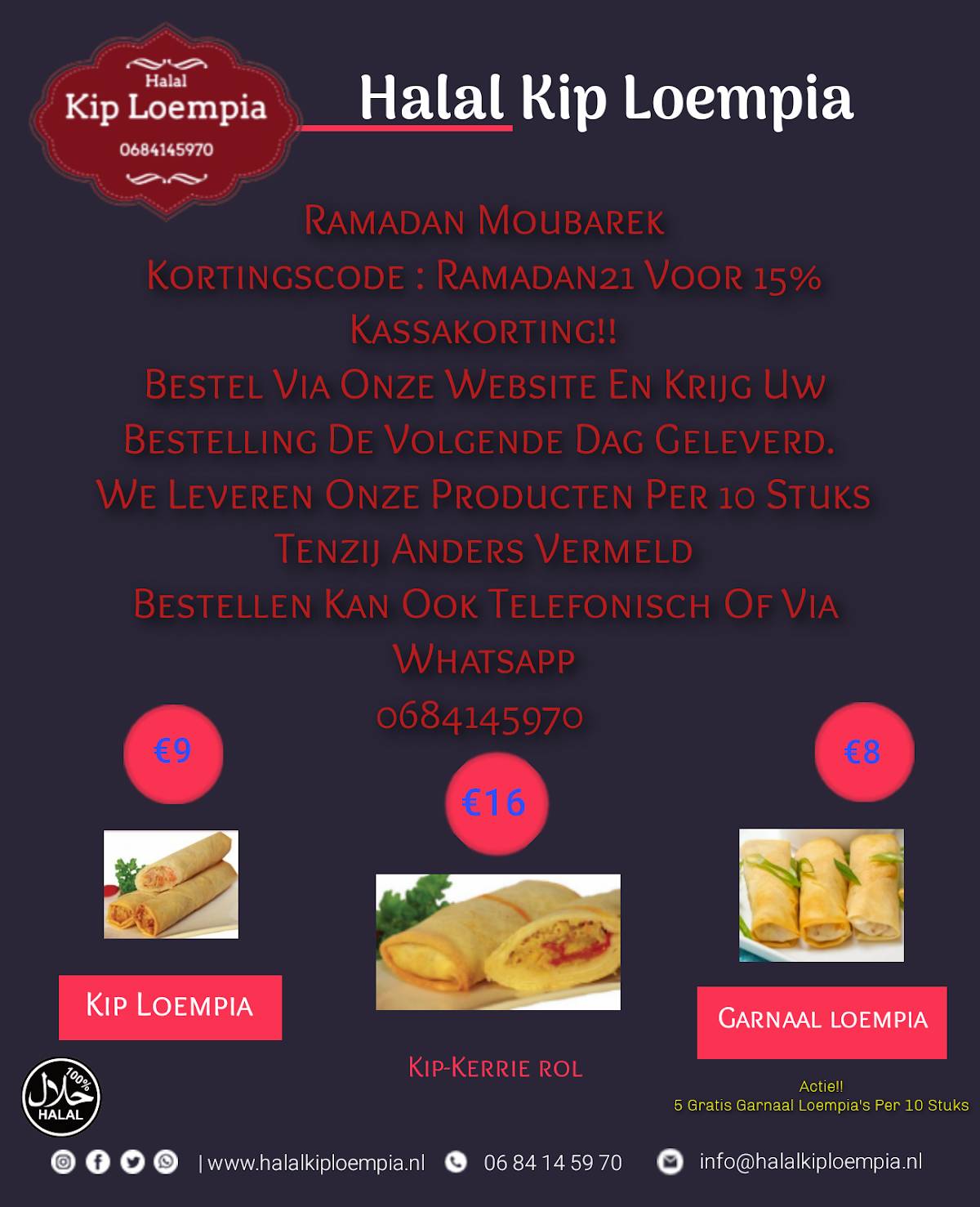 Speisekarte von Halal Kip Loempia, Amsterdam
