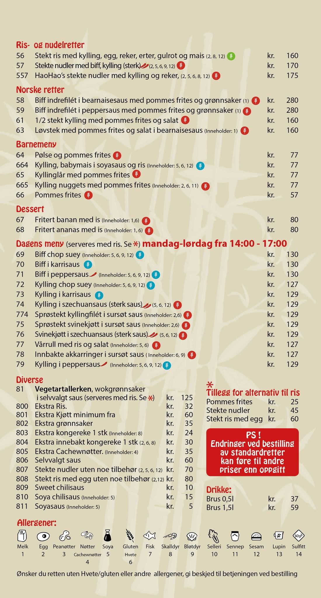 Menu at Hao Hao restaurant, Lillesand