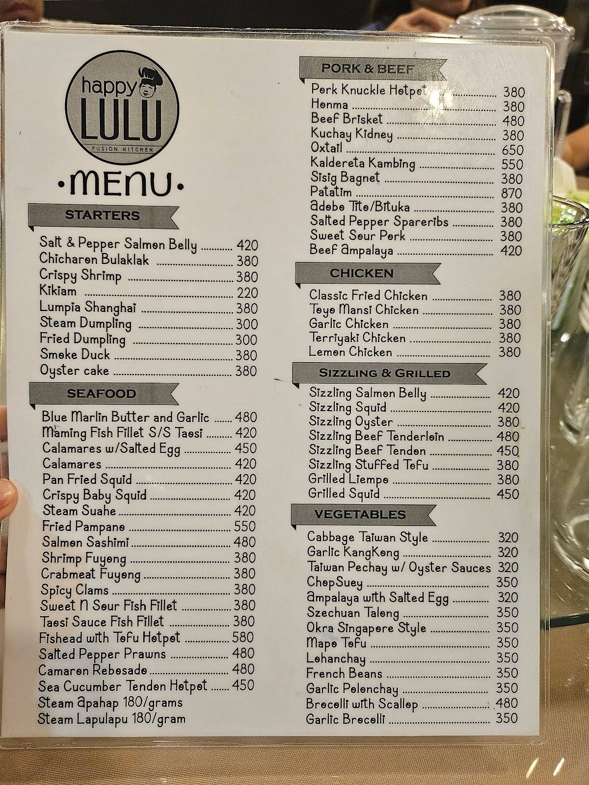 Menu at Happy Lulu restaurant, Quezon City, 278 Del Monte Ave