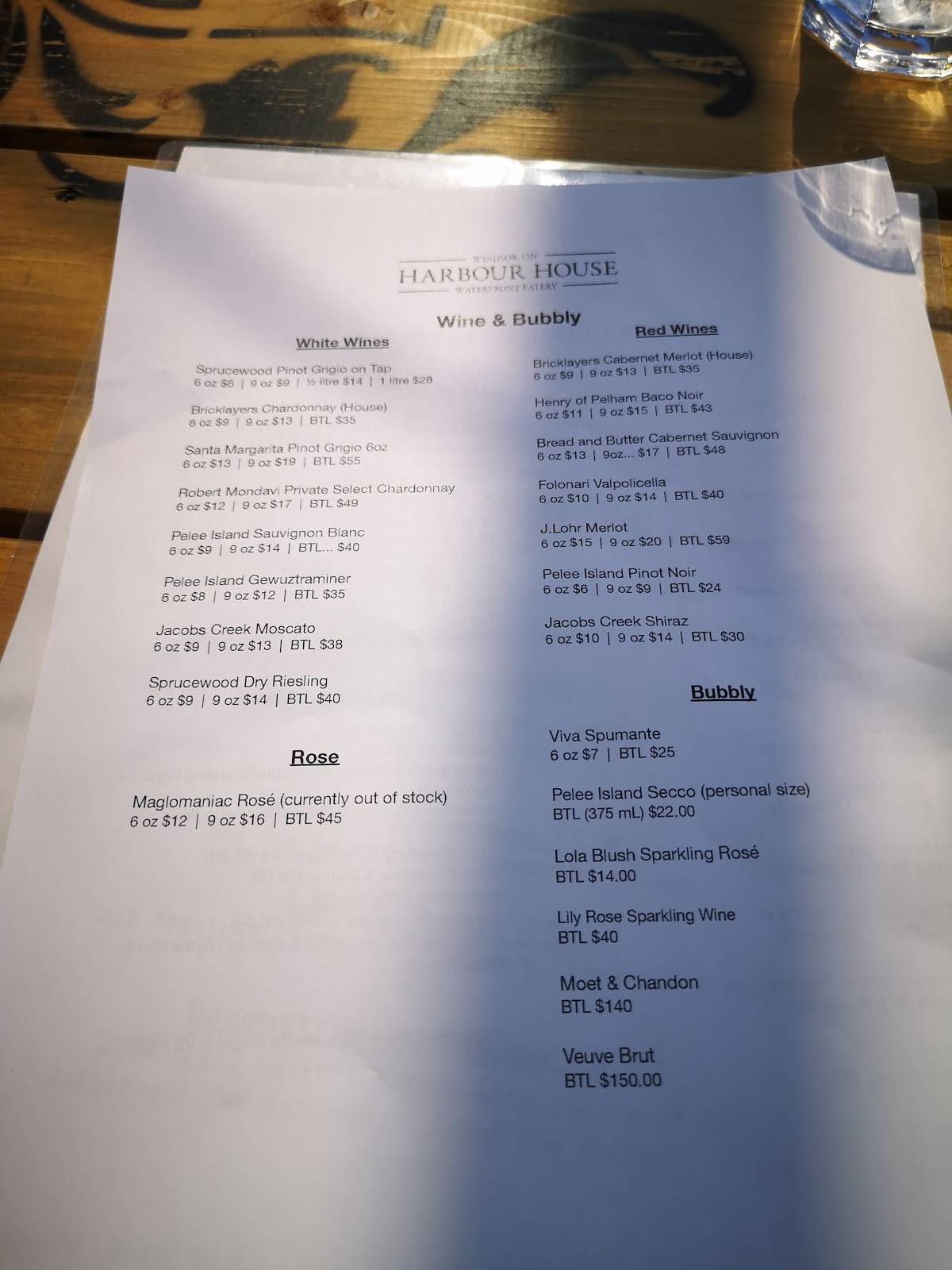 Menu at Harbour House Waterfront Eatery pub & bar, Windsor