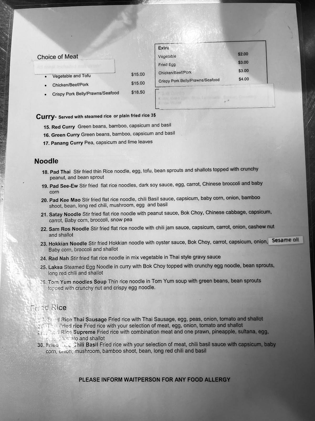 Menu at Harbour View Thai Unanderra restaurant, Unanderra