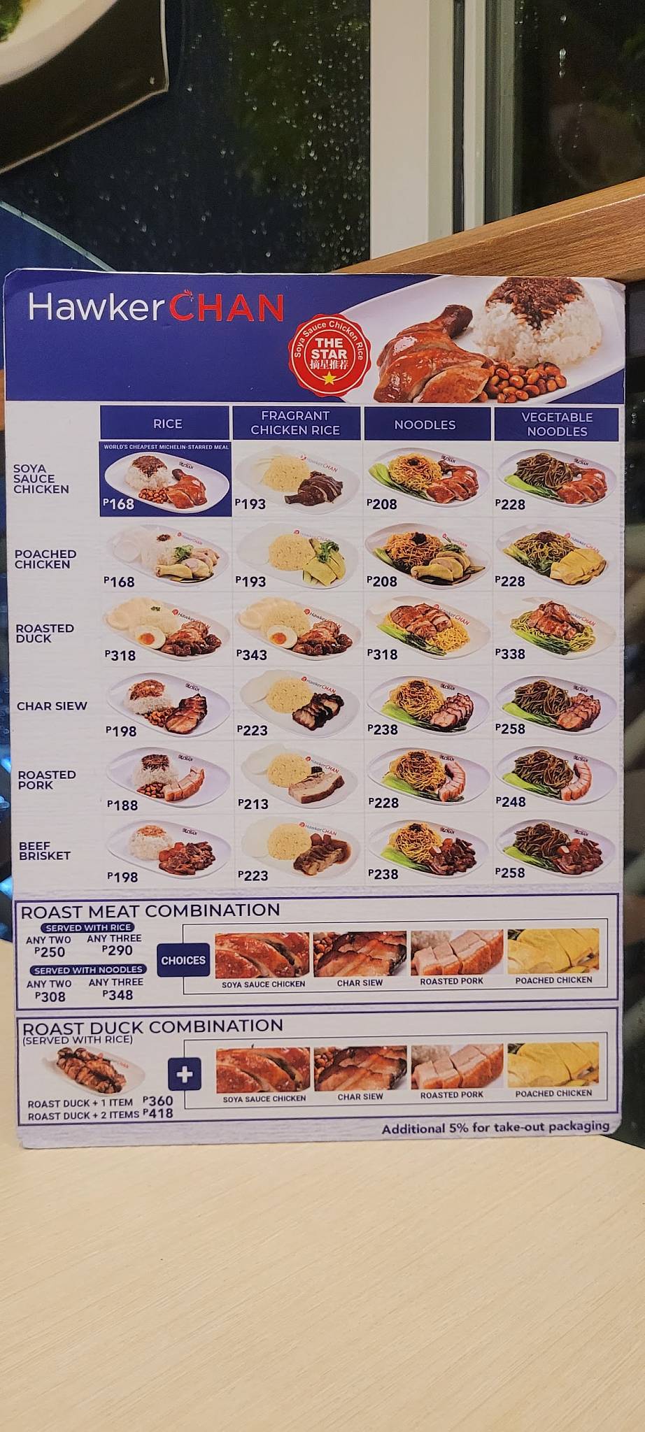 Menu at Hawker Chan Megamall restaurant, Mandaluyong
