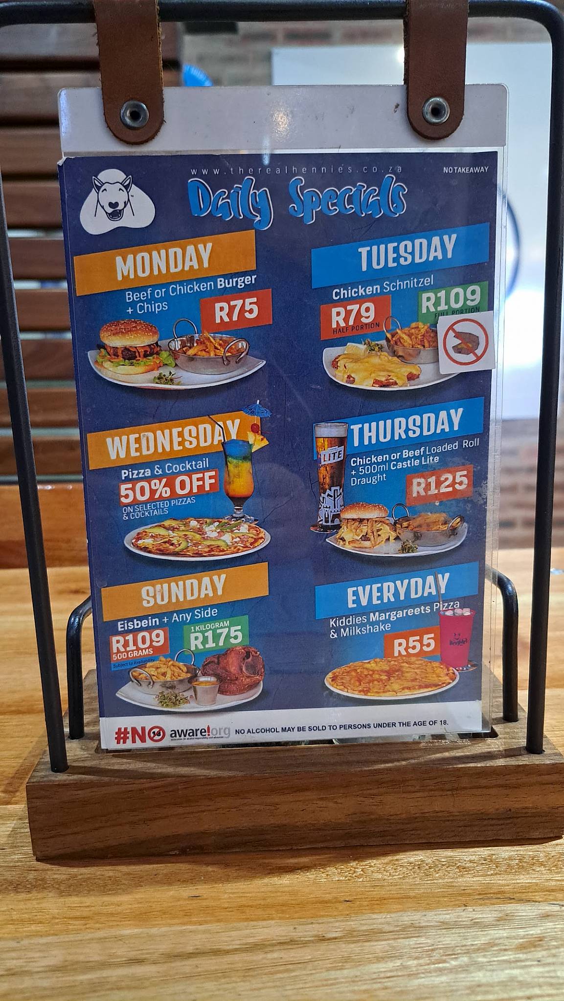 Menu at Hennie's Middelburg Restaurant, Middelburg