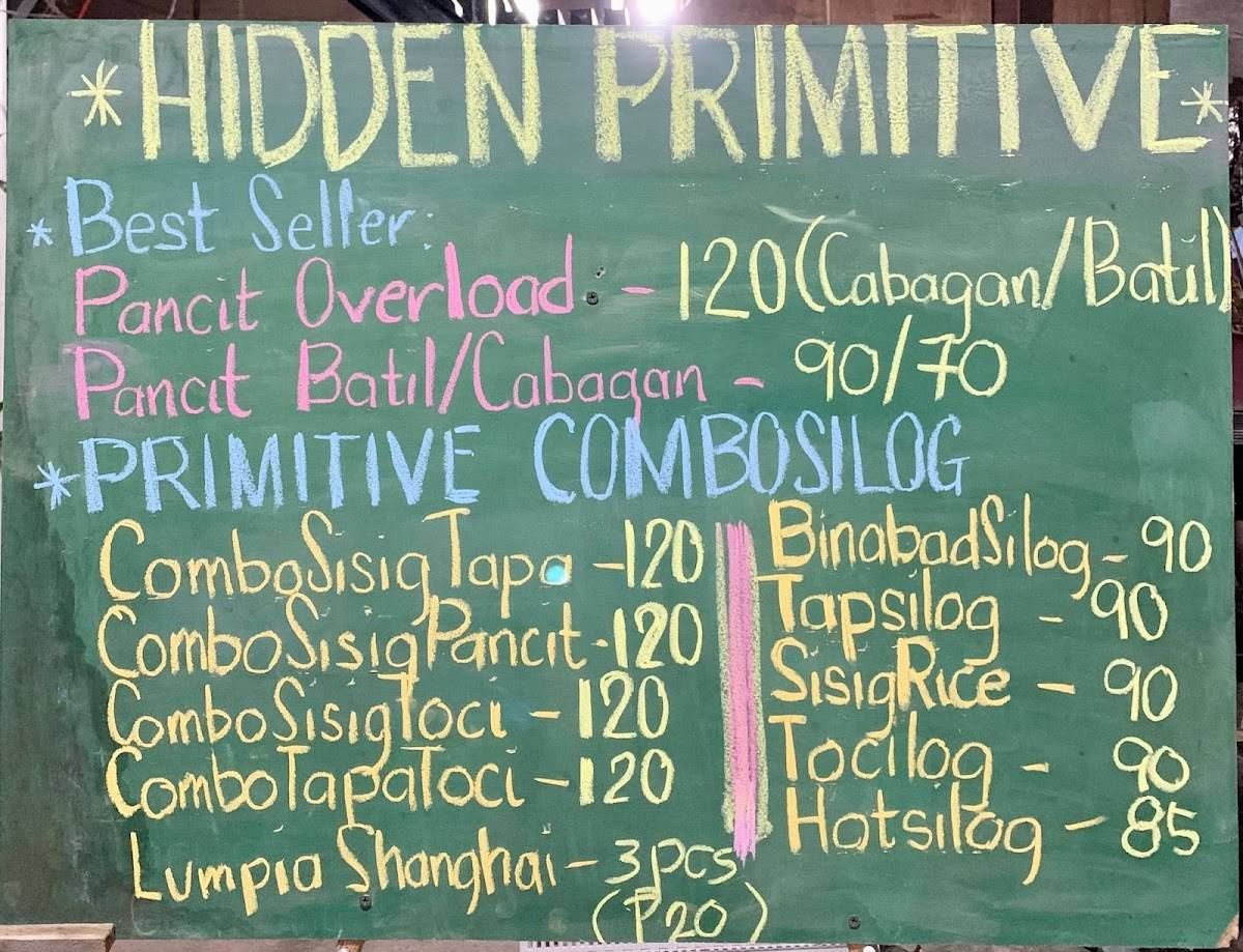 Menu at Hidden Primitive Pancit Cabagan and Pancit Batil Patong ...