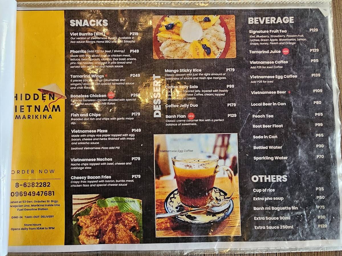 Menu at Hidden Vietnam Marikina restaurant, Marikina