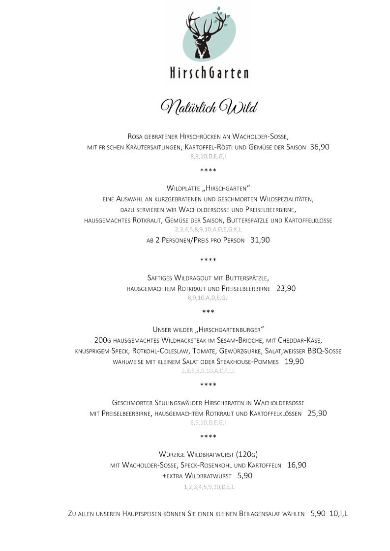 Speisekarte von Restaurant HirschGarten, Bad Homburg vor der Höhe ...