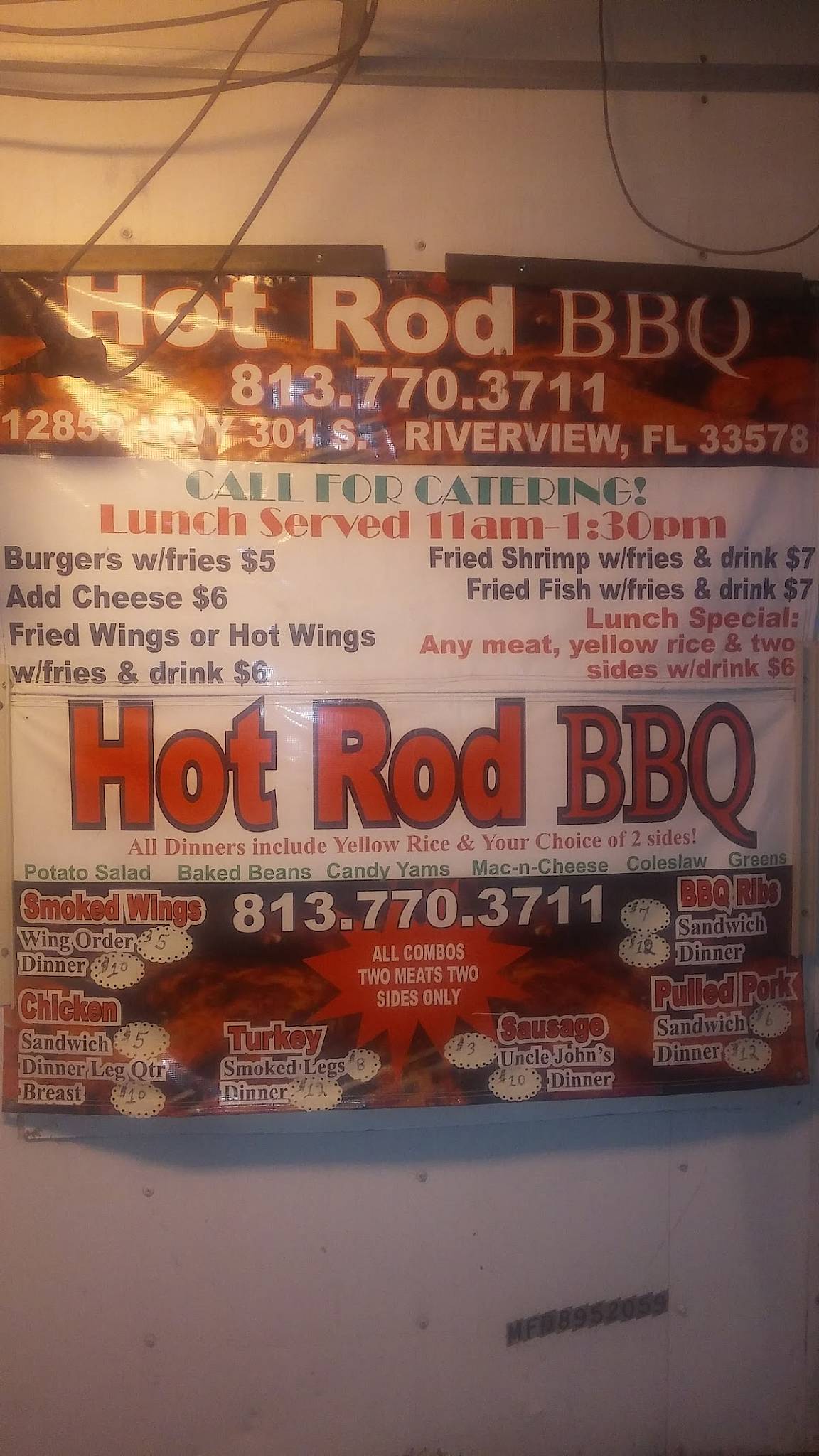Menu at Hot Rod BBQ, Riverview, US-301