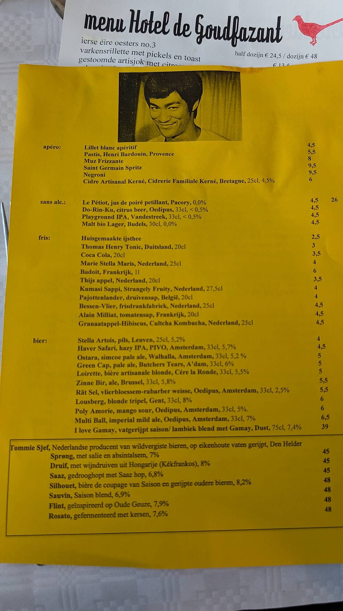 Menu at Restaurant 'Hotel De Goudfazant', Amsterdam