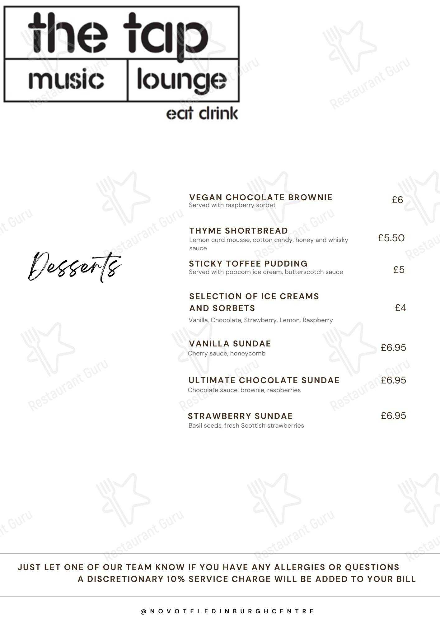 Menu at Novotel Edinburgh Centre restaurant, Edinburgh, 80 Lauriston Pl