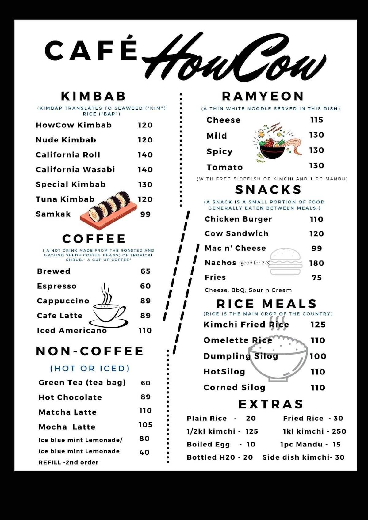 Menu at How Cow cafe, Baguio
