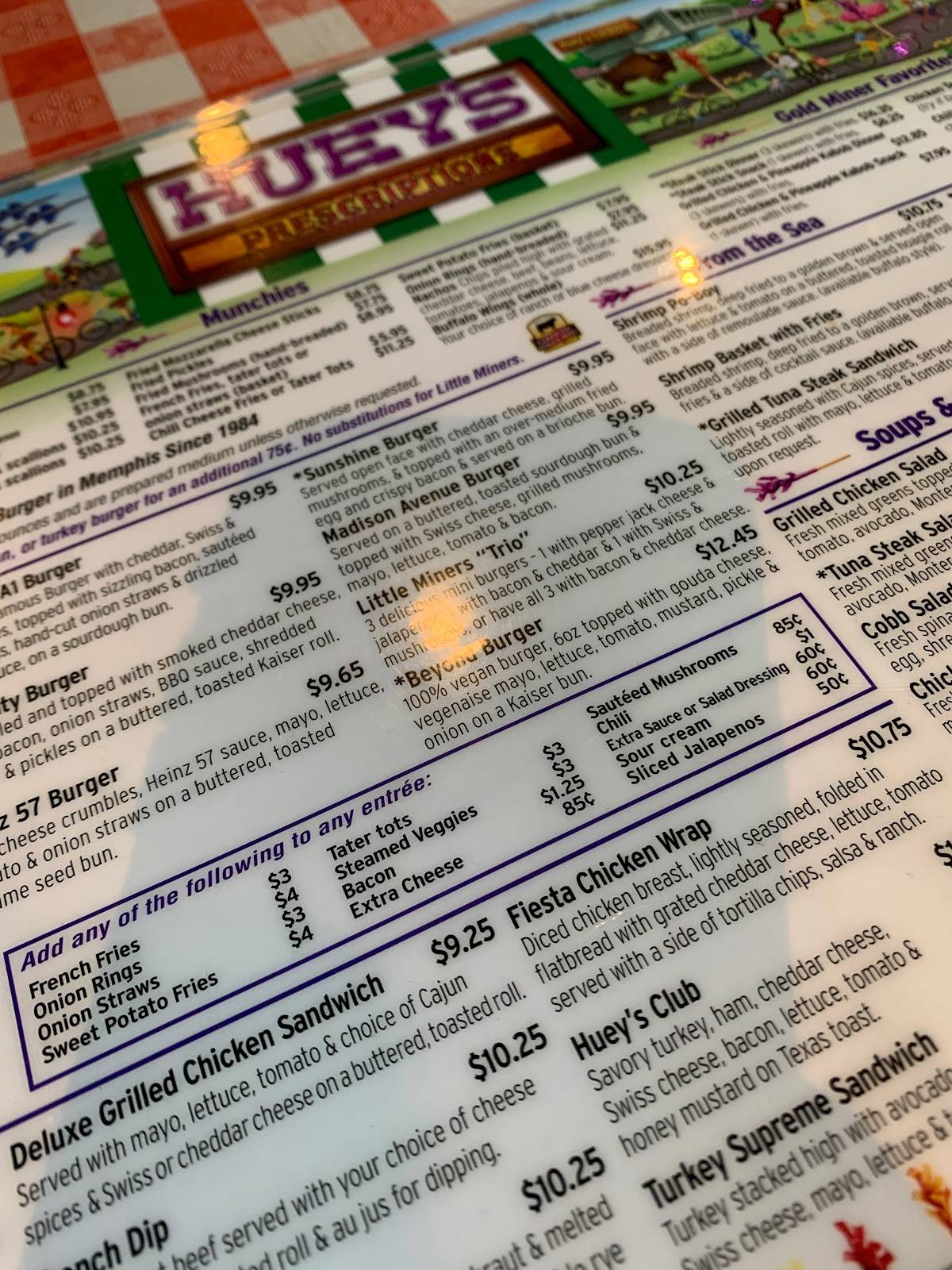 Menu at Huey's Olive Branch restaurant, Olive Branch