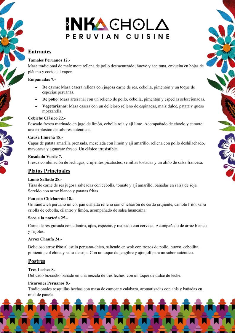 Menu at INKA CHOLA - RESTAURANT, Biel/Bienne