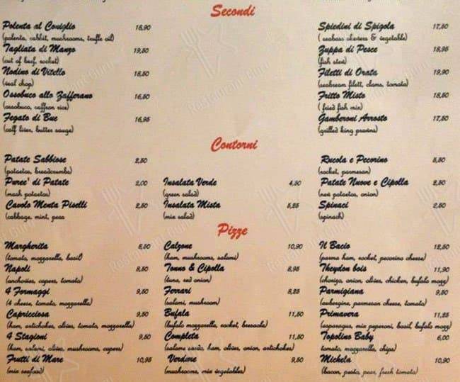 Menu at Nonna Lia by Il Bacio restaurant, Buckhurst Hill, 182 Queen's Rd