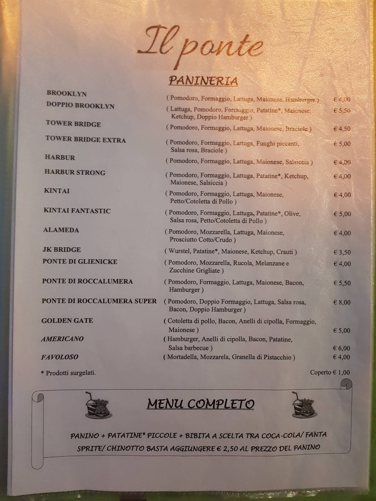 Menu da Il Ponte Pizzeria dal 1993, Roccalumera