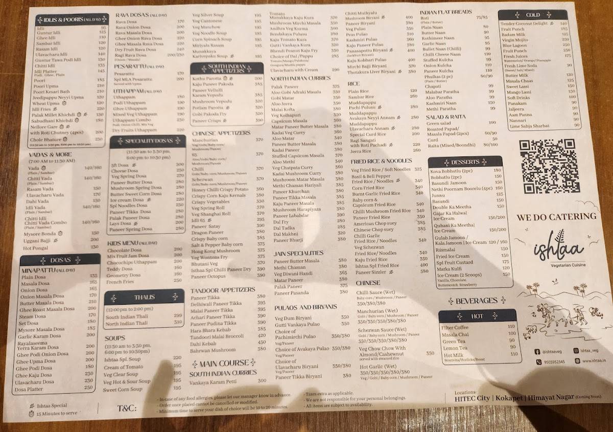 Menu at Ishtaa, Hyderabad