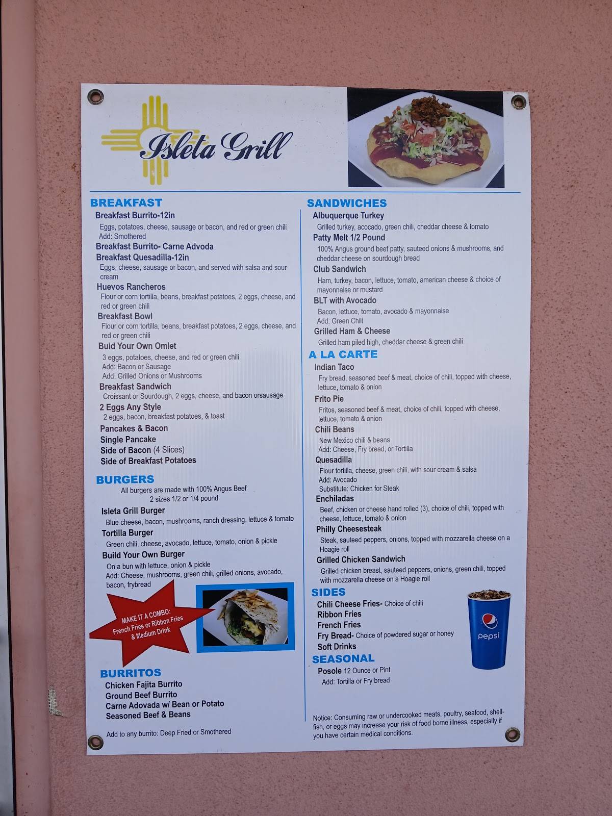 Menu at Isleta Grill restaurant, Albuquerque, NM-47