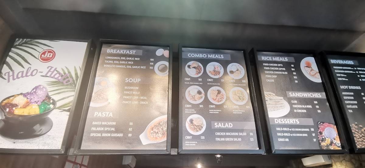 Menu at JD Bakery Café, Kalibo