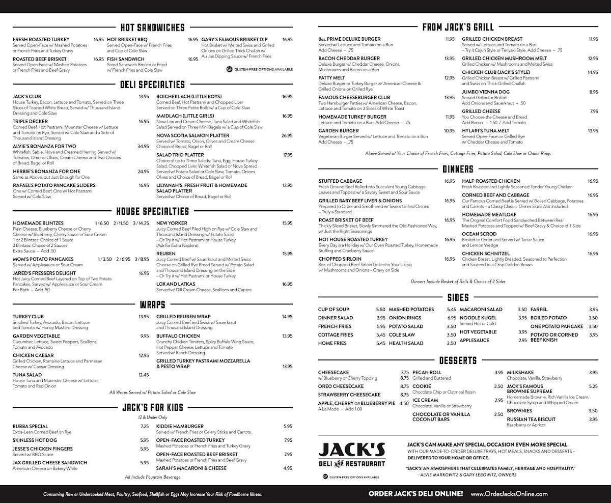 Menu at Jack's Deli and Restaurant, Cleveland