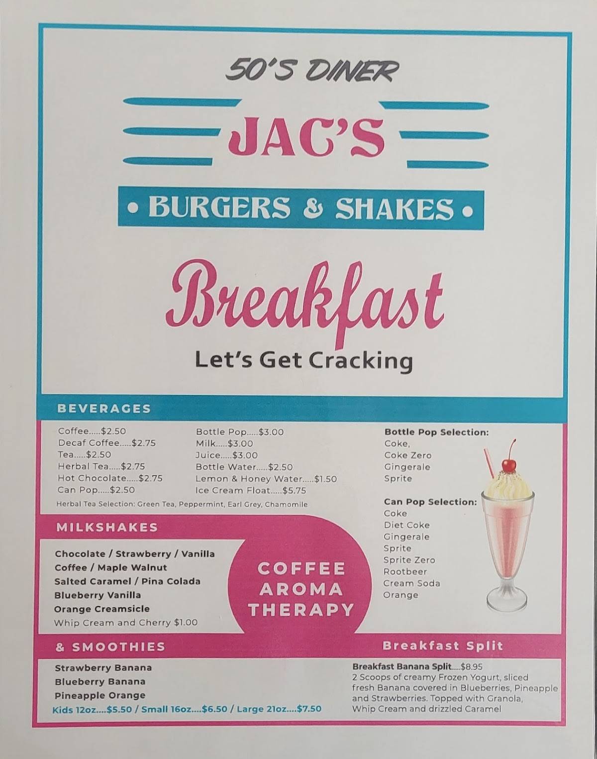 Menu at Jac's Burgers and Shakes restaurant, Bridgewater